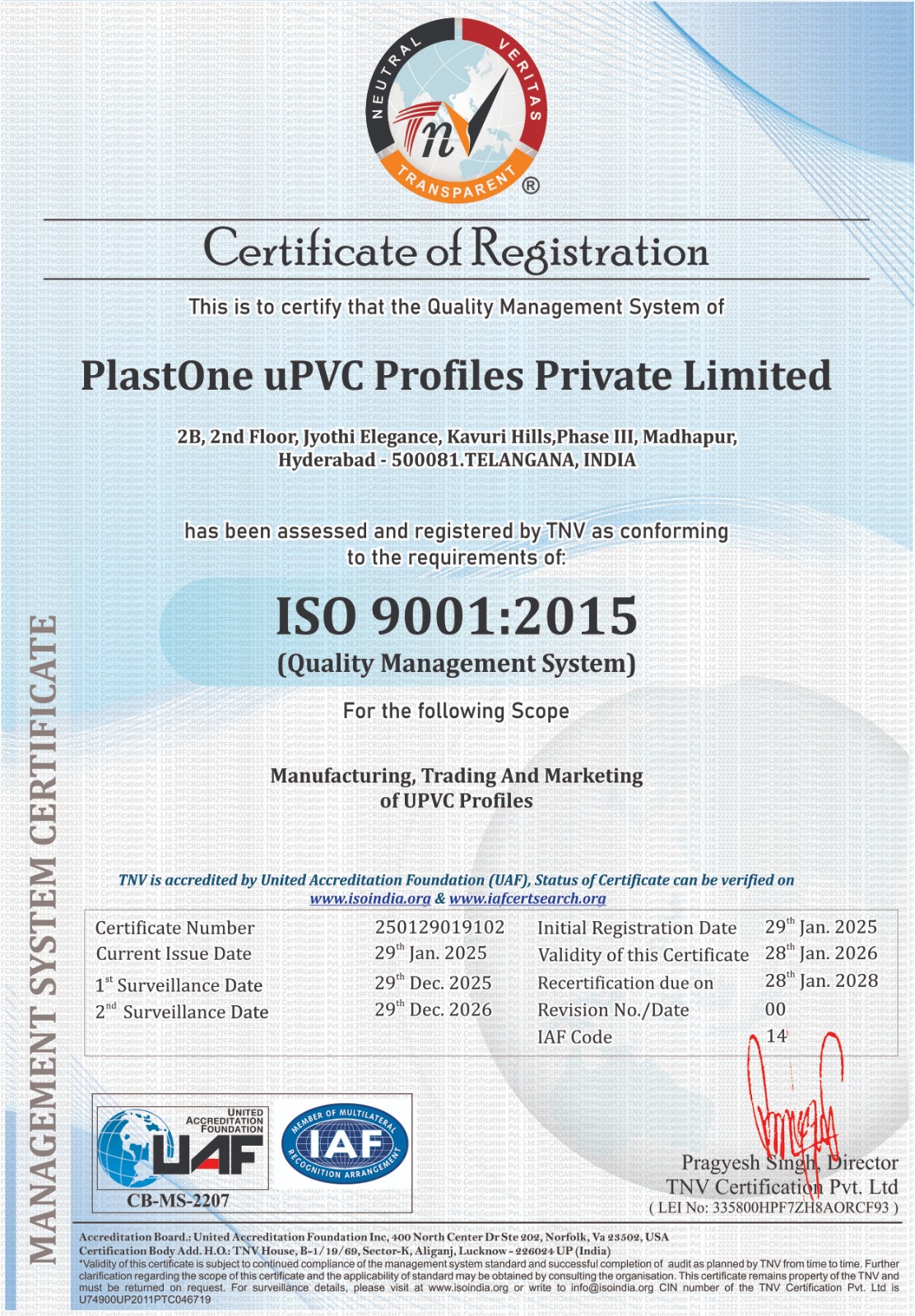 Certificates about PlastOne | uPVC windows